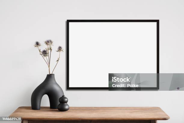Mockup Karya Seni Dalam Desain Interior Bingkai Foto Kosong Di Dinding