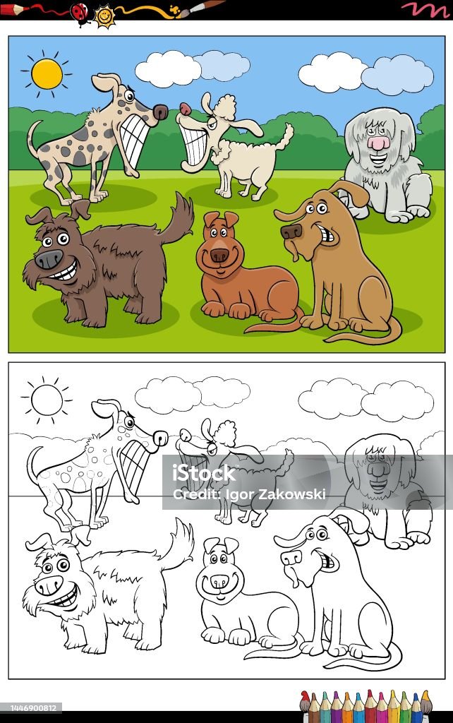 Cartoon Hunde Tierfiguren Gruppe Malvorlage Stock Vektor Art und mehr ... Cartoon Hunde Tierfiguren Gruppe Malvorlage Stock Vektor Art und mehr ...