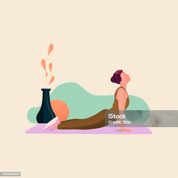 Woman Practicing Yoga In Various Poses Cobra Pose Bhujangasana Exercise