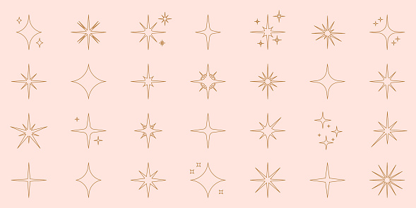 Jeu Dicônes Sparkle Star Line Glow Spark Flash Stars Black Outline