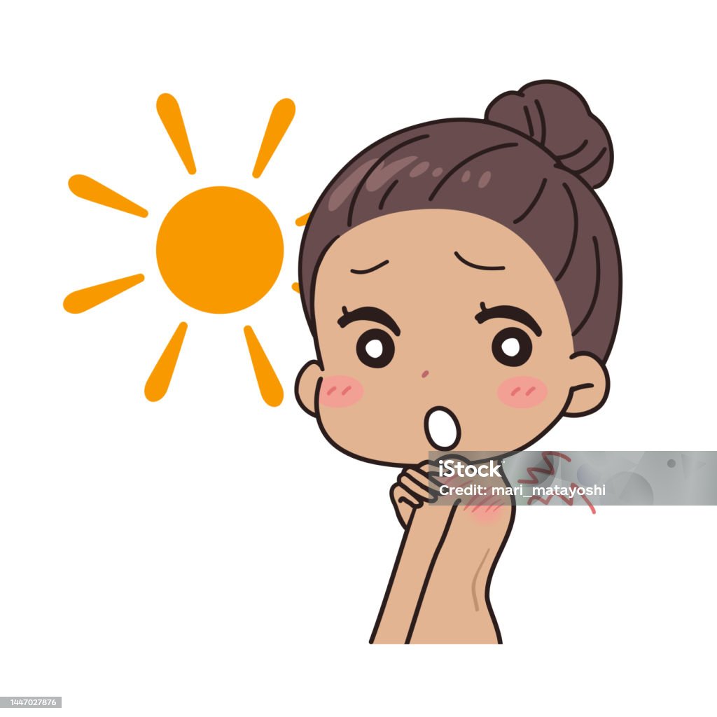 Illustration Of A Woman With Sunburned And Rough Skin Stock
