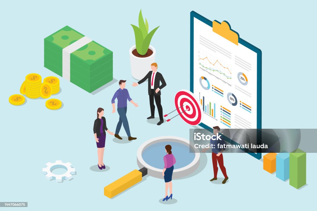 Analisis Penelitian Keuangan Isometrik 3d Dengan Orangorang Tim Bisnis