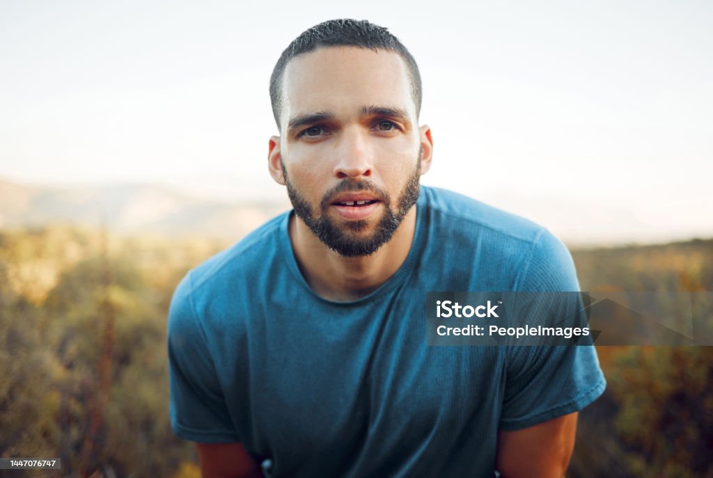 Fitness Running And Man Portrait With Sweat Face In Forest For Cardio Exercise In Phoenix Usa
