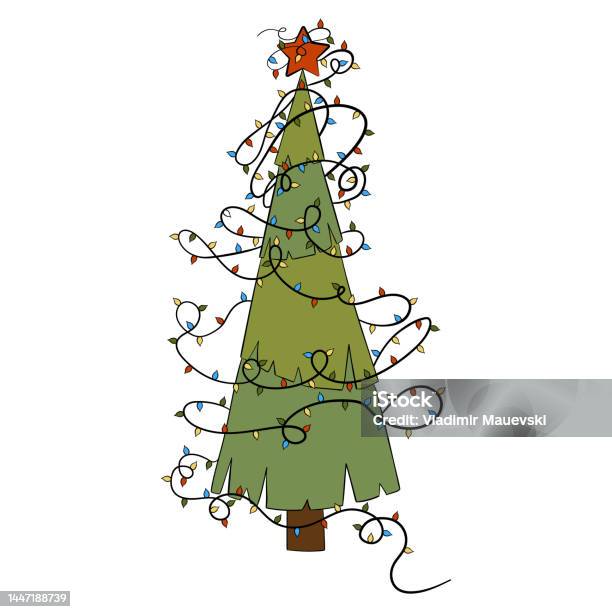 Ilustración de Árbol De Navidad De Dibujos Animados Con Luces Navideñas ... Ilustración de Árbol De Navidad De Dibujos Animados Con Luces Navideñas ...