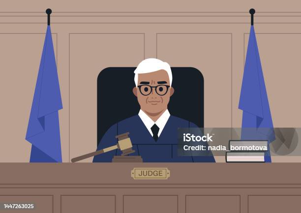 Portrait Dun Juge De Race Blanche Portant Une Robe Dans Une Salle