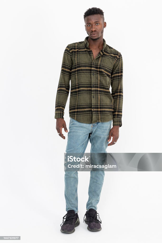 Black Man Wearing Winter Shirt Against White Background Stock Photo ... Black Man Wearing Winter Shirt Against White Background Stock Photo ...