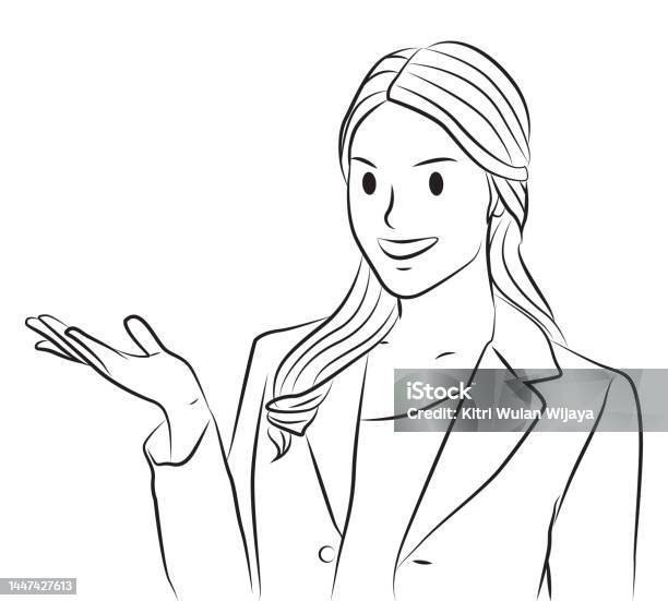 Jeune Employé De Beauté Femme Avec Smiley Contour Contour Dessin Animé