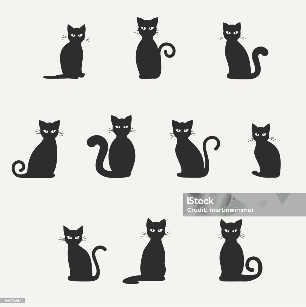 Ilustración De Siluetas De Gatos Negros Y Más Vectores Libres De