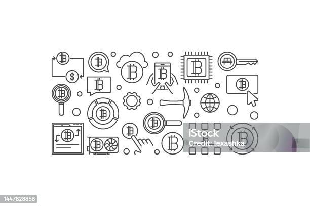 Spanduk Garis Besar Horizontal Cryptocurrency Ilustrasi Bisnis