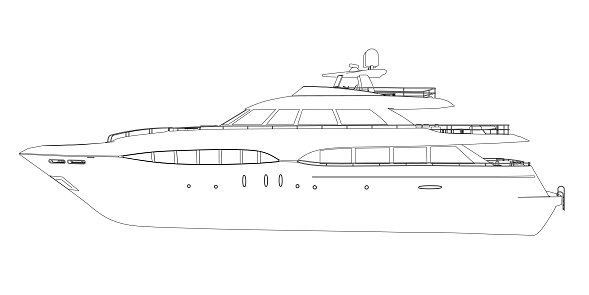 Contour Dun Grand Yacht De Luxe À Partir De Lignes Noires Isolées Sur