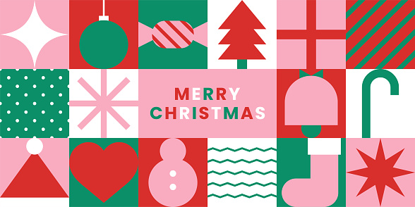 Christmas Icons Elements With Geometric Seamless Pattern For Wrapping