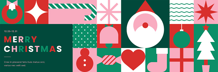 Christmas Icons Elements With Geometric Seamless Pattern For Wrapping