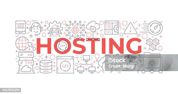 Hosting Web Banner Design Template With Line Art Icons Stock ... Hosting Web Banner Design Template With Line Art Icons Stock ...