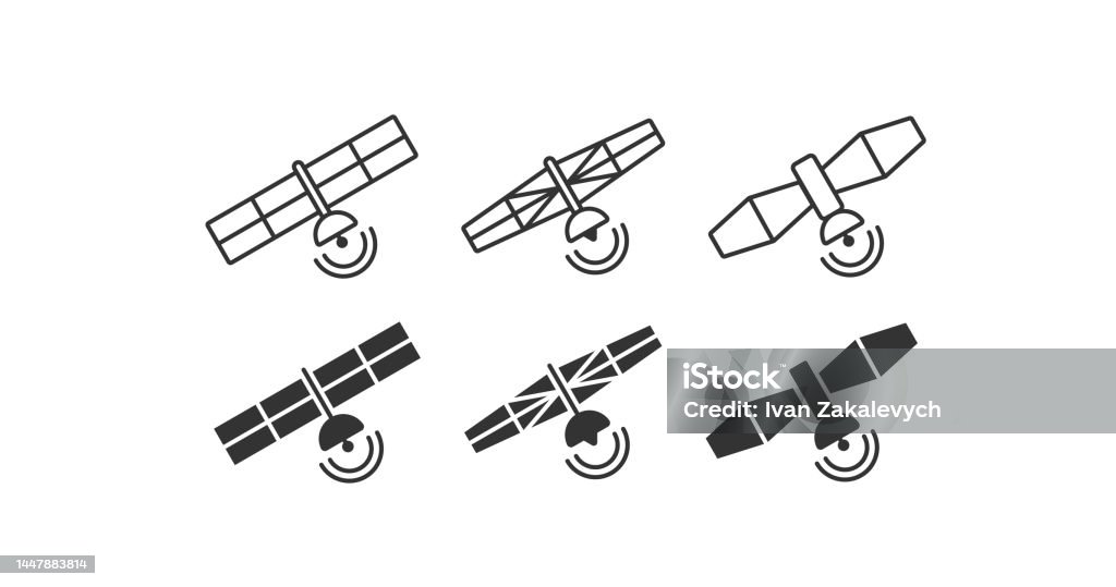 Jeu Dicônes Satellite Symbole Dillustration De Lantenne Spatiale