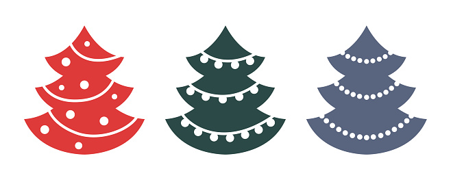 Ensemble Darbre De Noël Décoré Ensemble Dicônes Vectorielles Plates