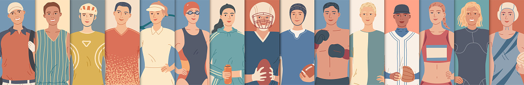 People Sport Diverse Sportsmen And Sportswomen Portraits Of Female And