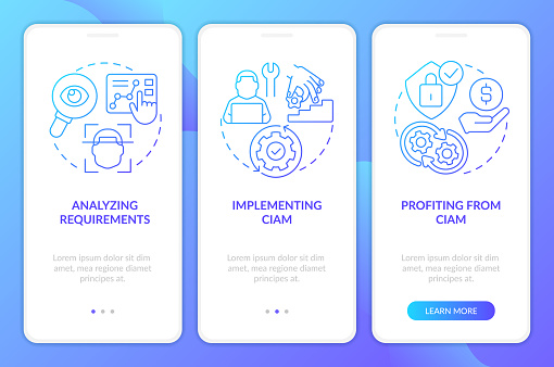 Implement Ciam Strategy Blue Gradient Onboarding Mobile App Screen向量圖形及