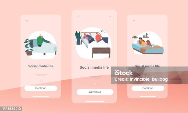 Halaman Aplikasi Seluler Kehidupan Media Sosial Template Layar Onboard