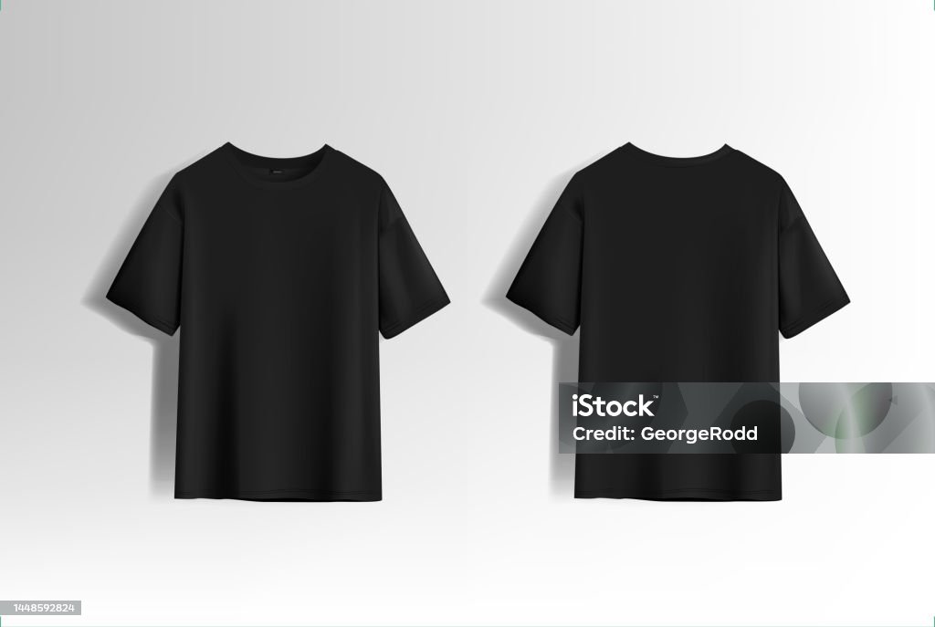 Men Black Tshirt Realistic Mockup Short Sleeve Tshirt Template On