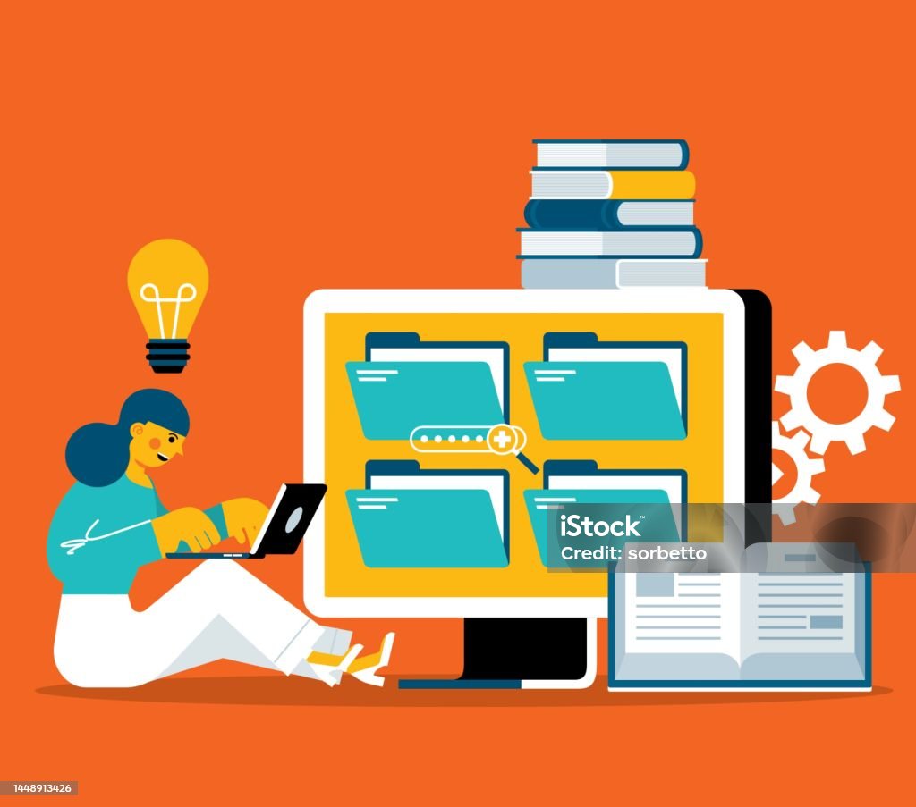 Getting Plugged Inereader Businesswoman Stock Illustration Download Image Now Library
