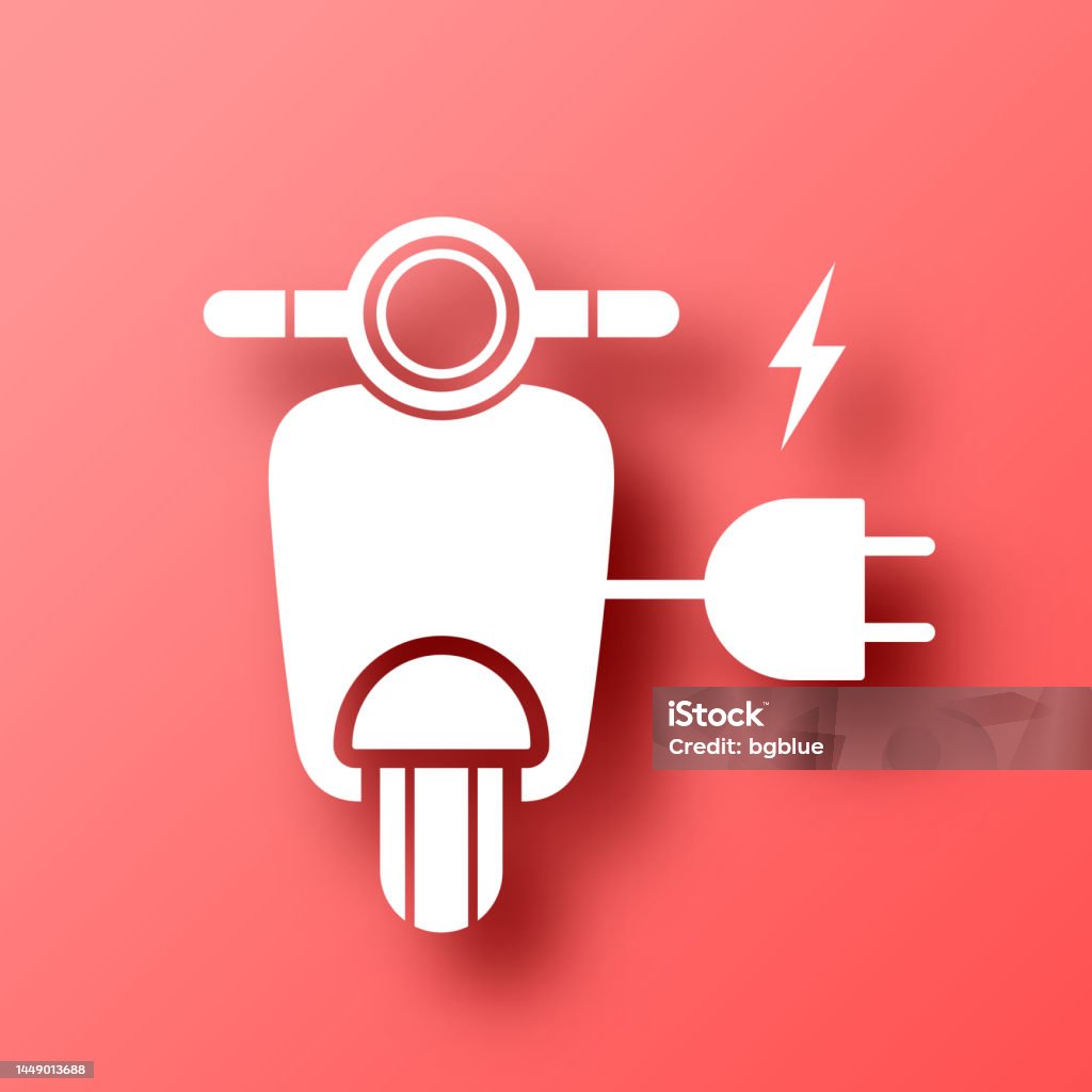 Moto Scooter Électrique Avec Prise Icône Sur Fond Rouge Avec Ombre