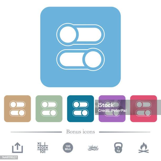 Horizontal Toggle Switches Alternate Flat Icons On Color Rounded Square