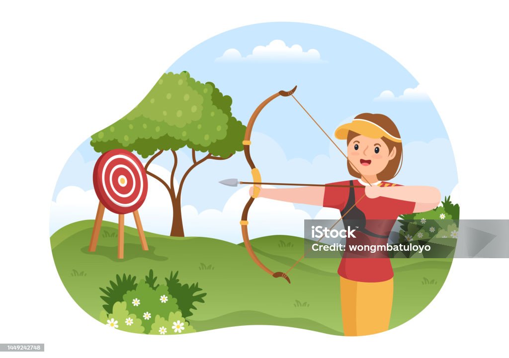 Olahraga Panahan Dengan Busur Dan Anak Panah Menunjuk Ke Target Untuk ... Olahraga Panahan Dengan Busur Dan Anak Panah Menunjuk Ke Target Untuk ...