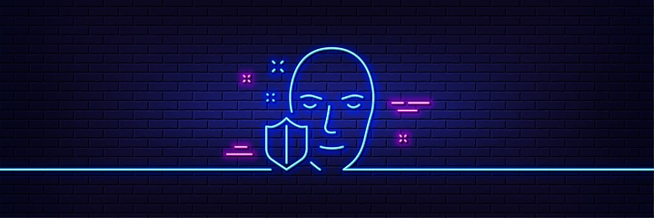 Face Detection Protected Line Icon Secure Access Sign Neon Light Glow
