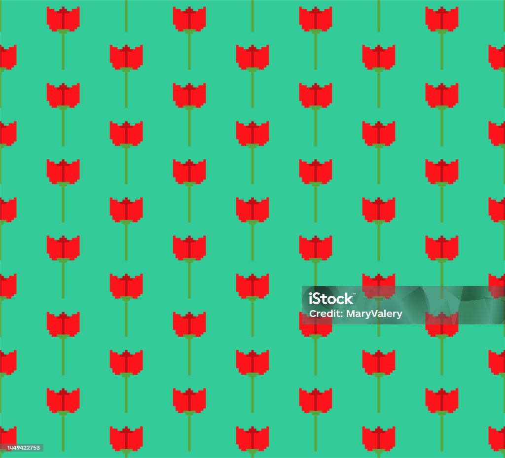 Motif De Fleur Rouge Tulipe Pixel Art Sans Couture Texture 8 Bits