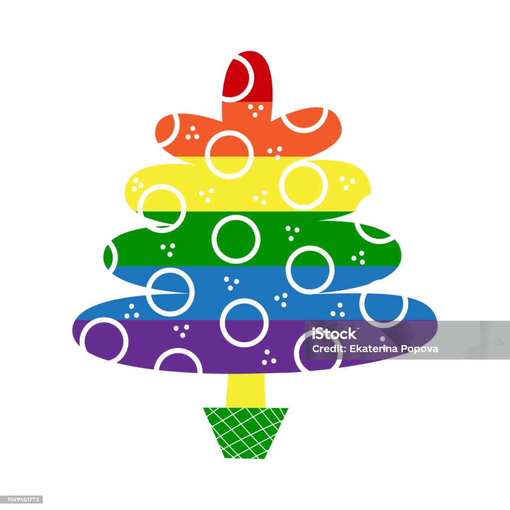 Lgbt Christmas Tree With Rainbow And Gay Symbols Vector Flat