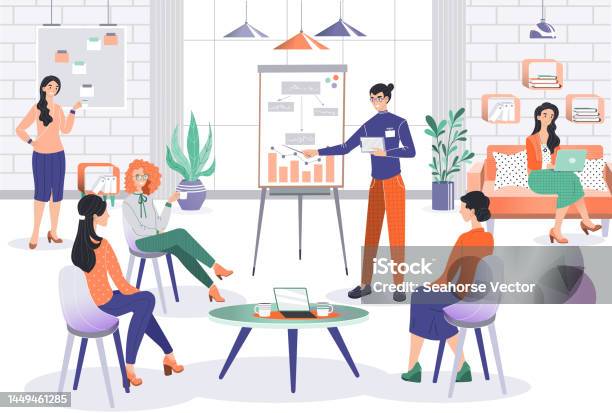 Presentasi Proyek Bisnis Di Kantor Karakter Kartun Manajer Grup