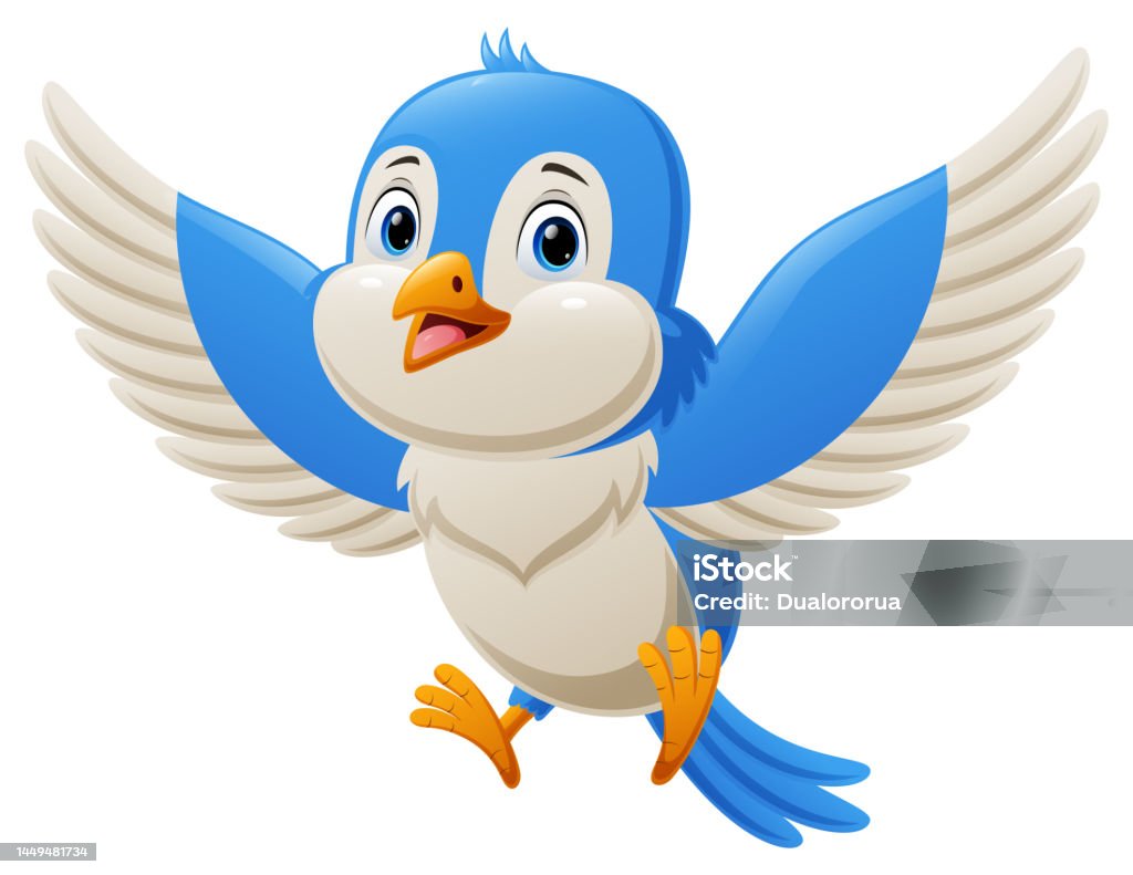 Kartun Burung Biru Lucu Terbang Dengan Latar Belakang Putih Ilustrasi