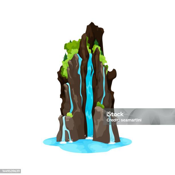 Cascade De Dessin Animé Et Cascade Deau Ruisseau Vectoriel Vecteurs