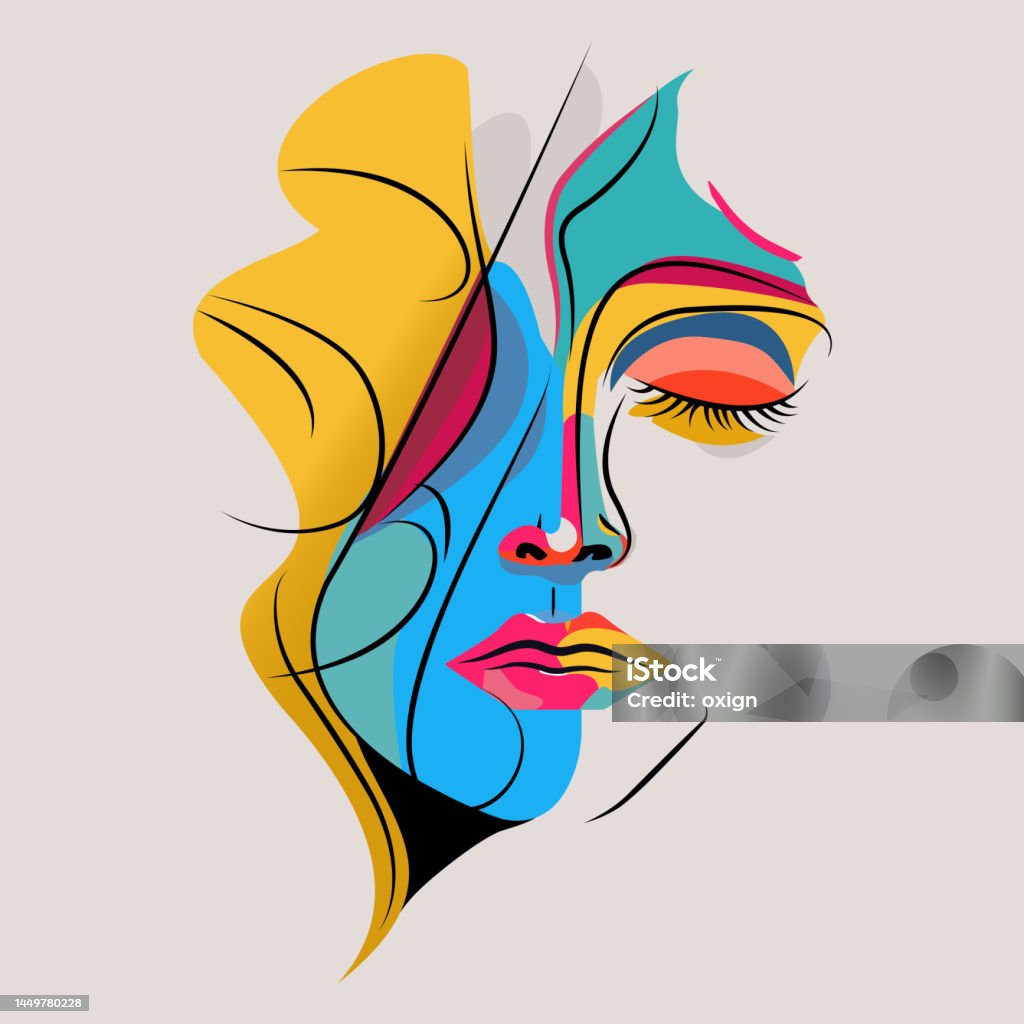 Surreal Colourful Female Face Portrait Stock Illustration Download