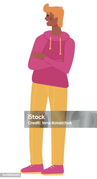 A Darkskinned Guy A Man Stands In Profile With His Arms Crossed In