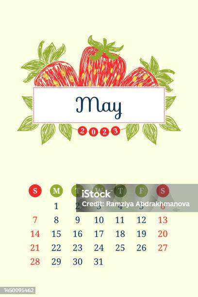 Calendrier De Mai 2023 Fraise Fruit La Semaine Commence Le Dimanche