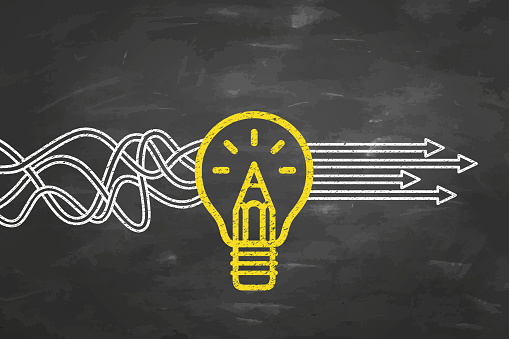Innovative Solution Concepts On Blackboard Background Stock