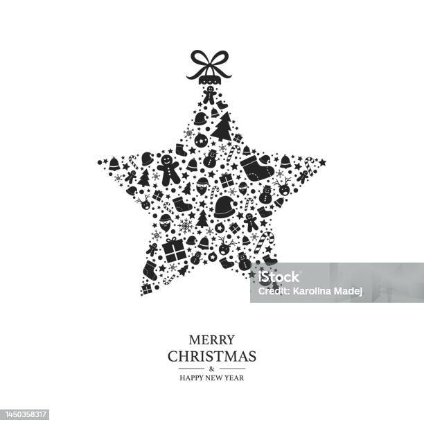 Bintang Natal Dengan Elemen Dan Teks Yang Meriah Kartu Ucapan Natal