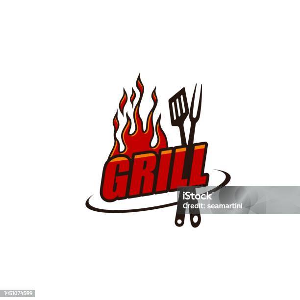 Ikon Panggangan Untuk Restoran Bbq Bar Steak Barbekyu Ilustrasi Stok