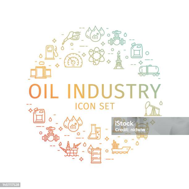 Template Desain Bulat Industri Minyak Konsep Ikon Garis Tipis Vektor