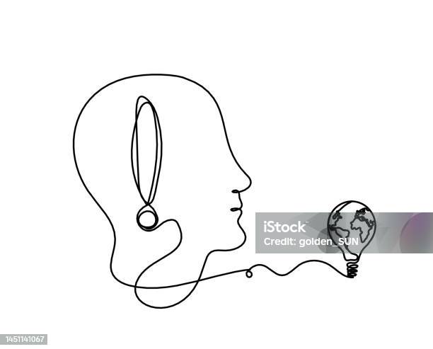 Profil De Silhouette Dhomme Avec Ampoule Globe Comme Dessin Au Trait