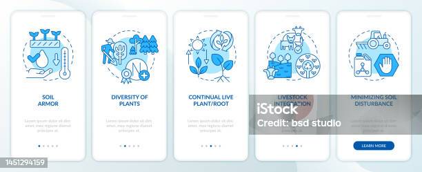 Prinsip Pertanian Regeneratif Layar Aplikasi Seluler Onboarding Biru