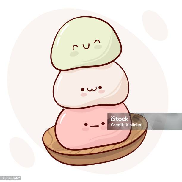 Draw Funny Kawaii Japan Tradition Sweet Mochi Vector Illustration