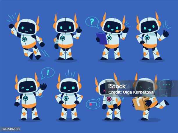 Maskot Robot Mainan Lucu Karakter Kartun Cyborg Berbagai Pose Dan