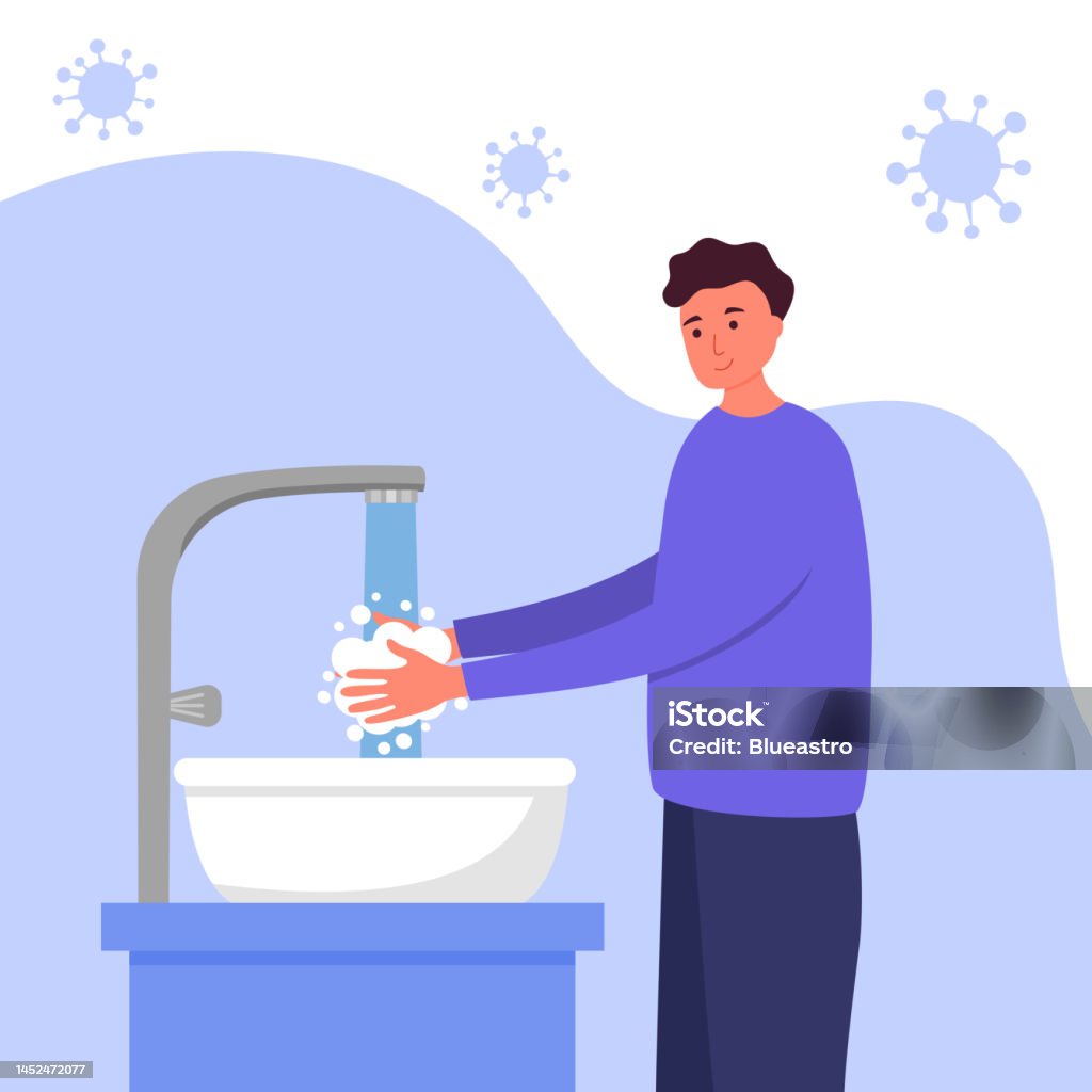 A Man Washing His Hands In The Sink Concept Vector Illustration Washing