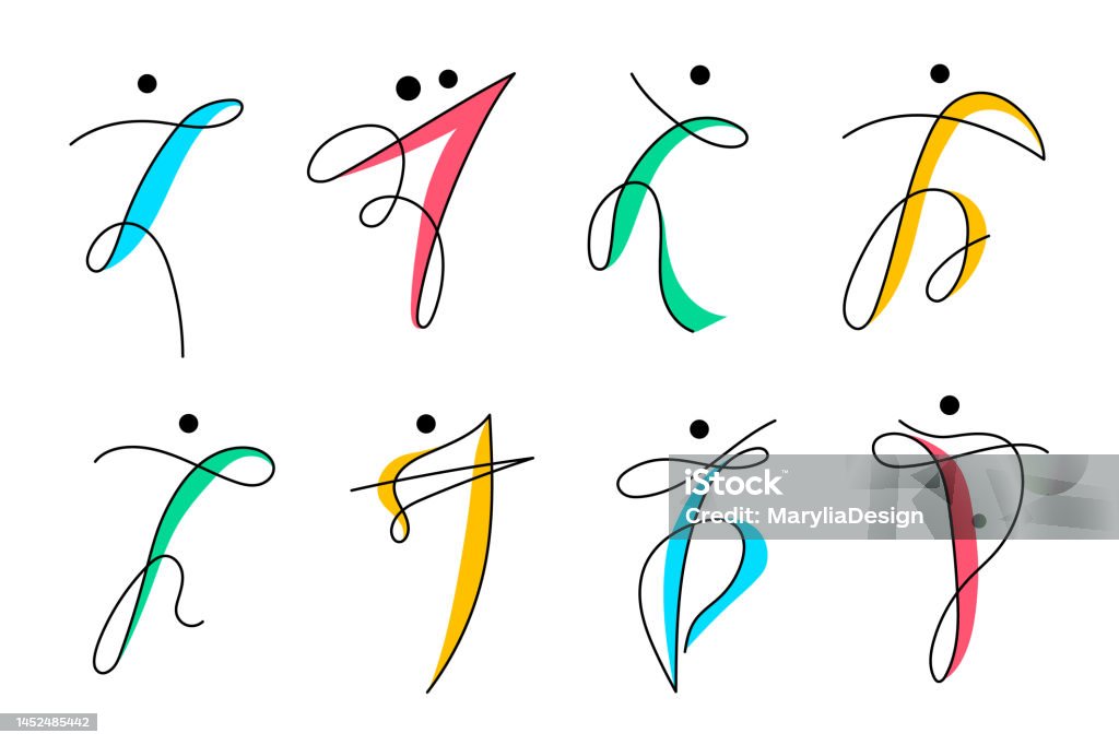 Vector Set Human Body Dance People Shapes Linear Colorful Stylized