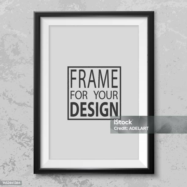 Frame On Grey Grunge Wall Black Photoframe Mockup Modern Trendy Empty
