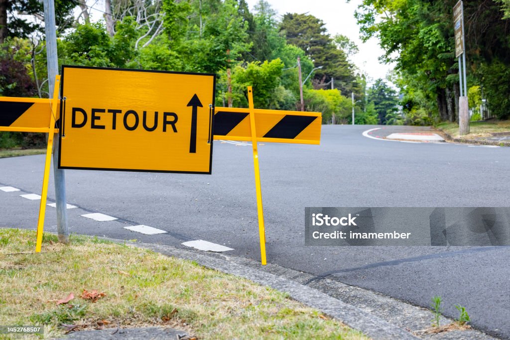 Warning Road Sign Detour Background With Copy Space Stock Photo ... Warning Road Sign Detour Background With Copy Space Stock Photo ...