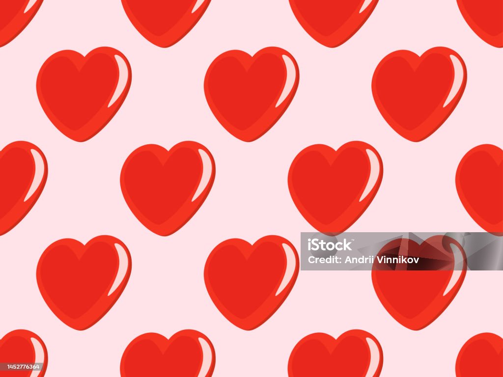 Red 3d Heart Seamless Pattern Isometric Hearts With Glitter Happy