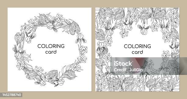 Buku Mewarnai Bunga Bunga Narcissus Iris Anthurium Eucalyptus Ilustrasi